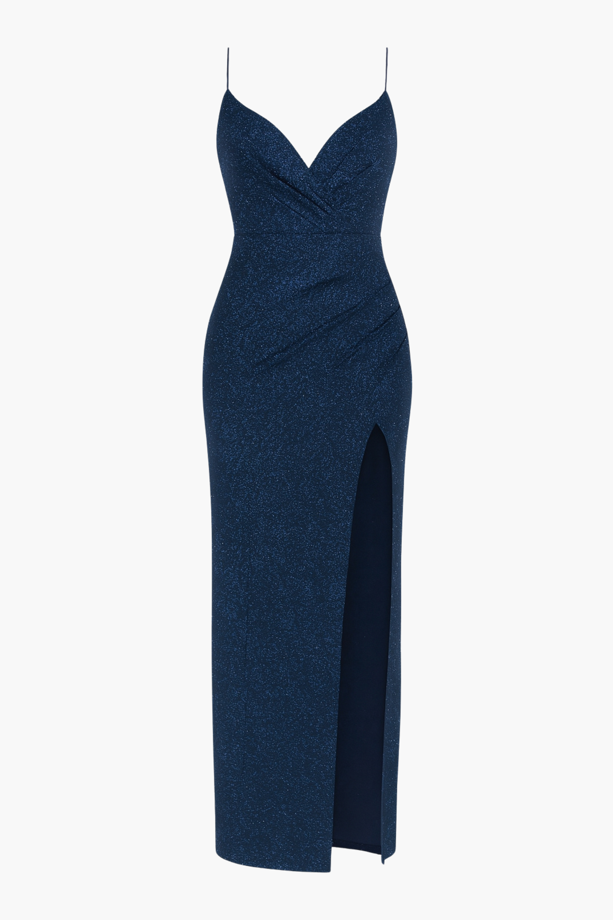 Bianca Side Ruched Shimmer Maxi Dress – honey