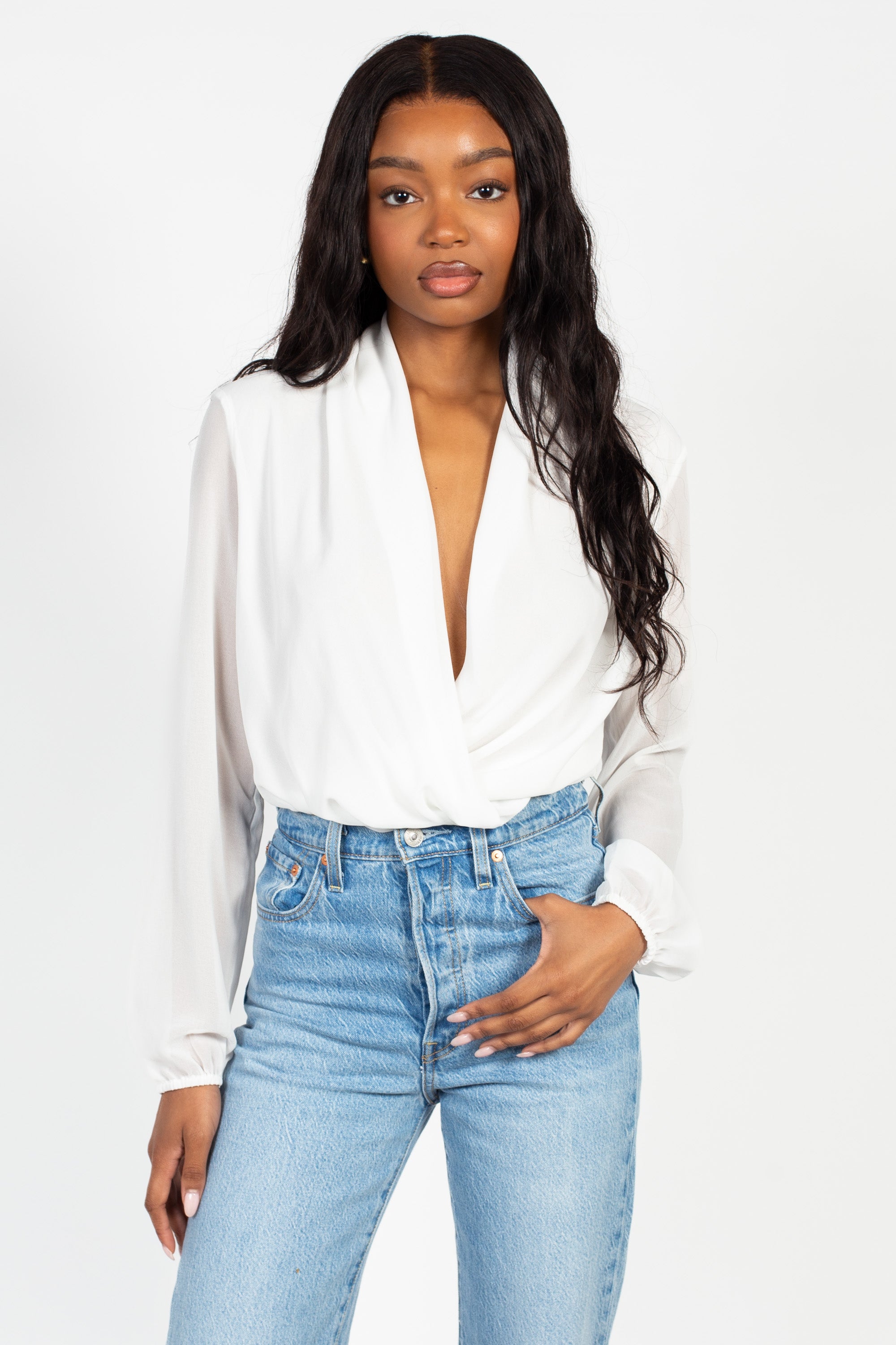 Isla Long Sleeve Chiffon Bodysuit – honey