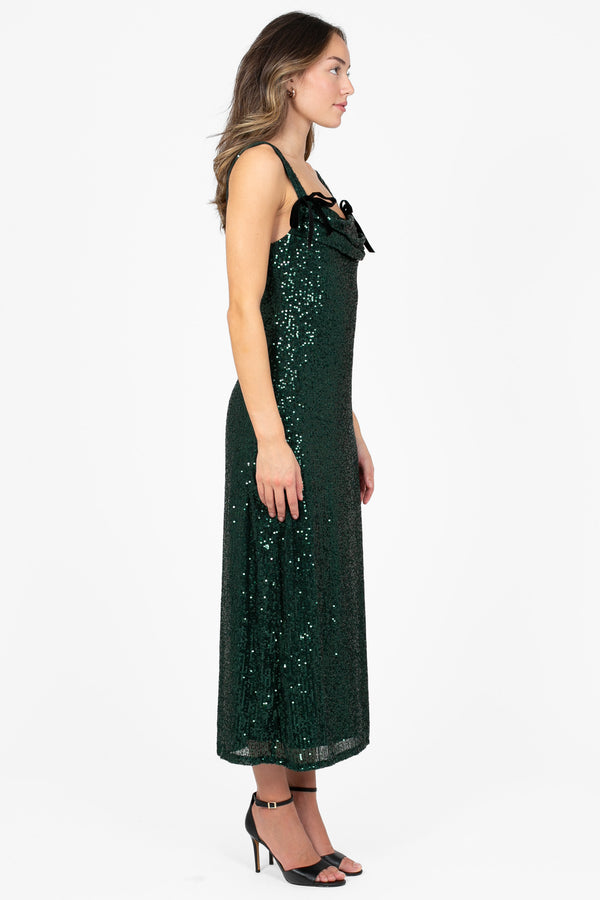Evergreen Elegance Sequin Midi Dress – honey