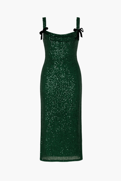 Evergreen Elegance Sequin Midi Dress – honey