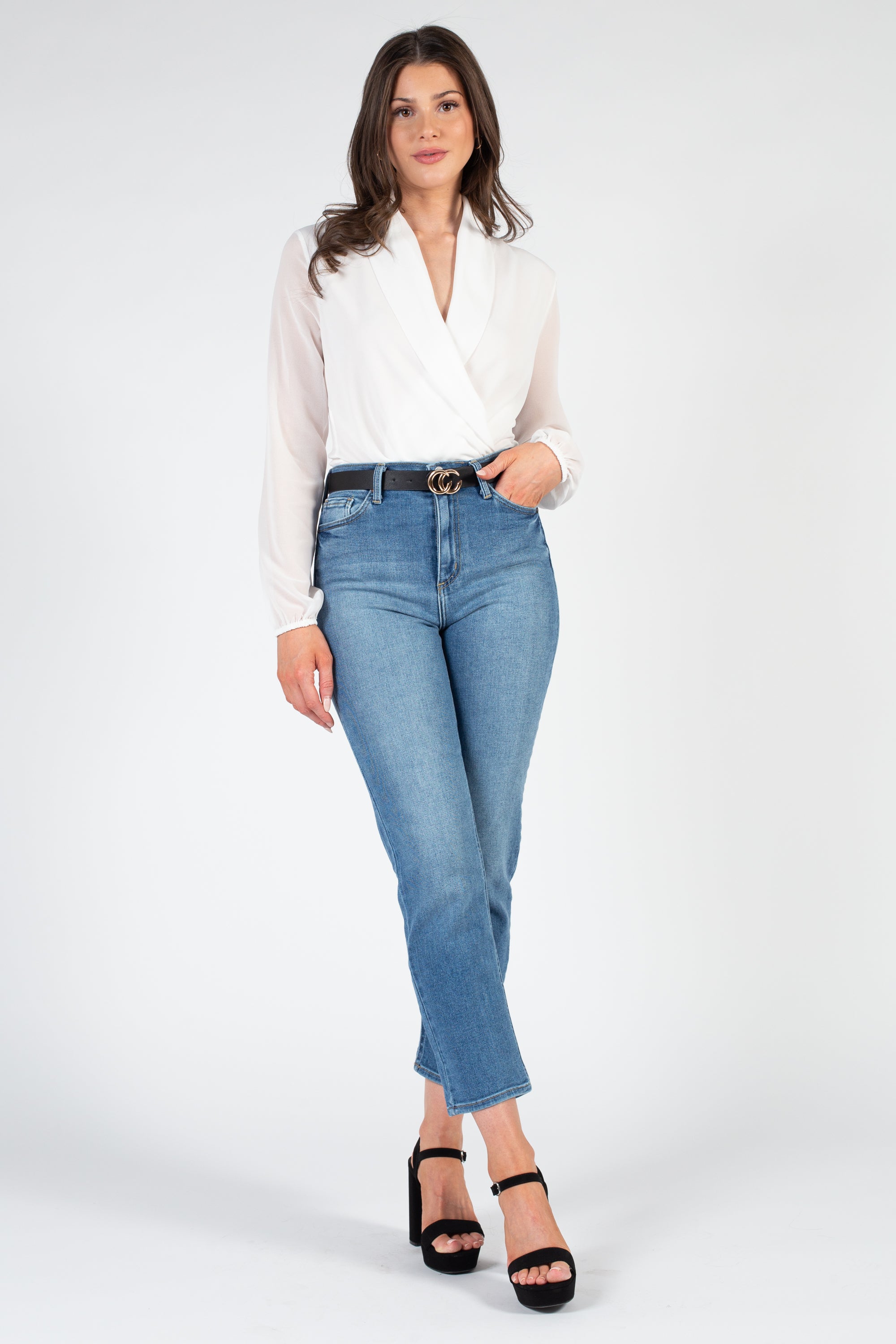 Isla Long Sleeve Chiffon Bodysuit – honey