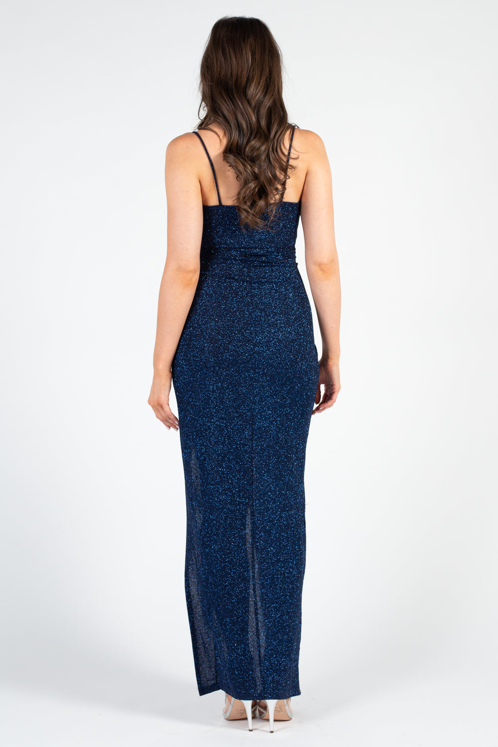 Bianca Side Ruched Shimmer Maxi Dress – honey